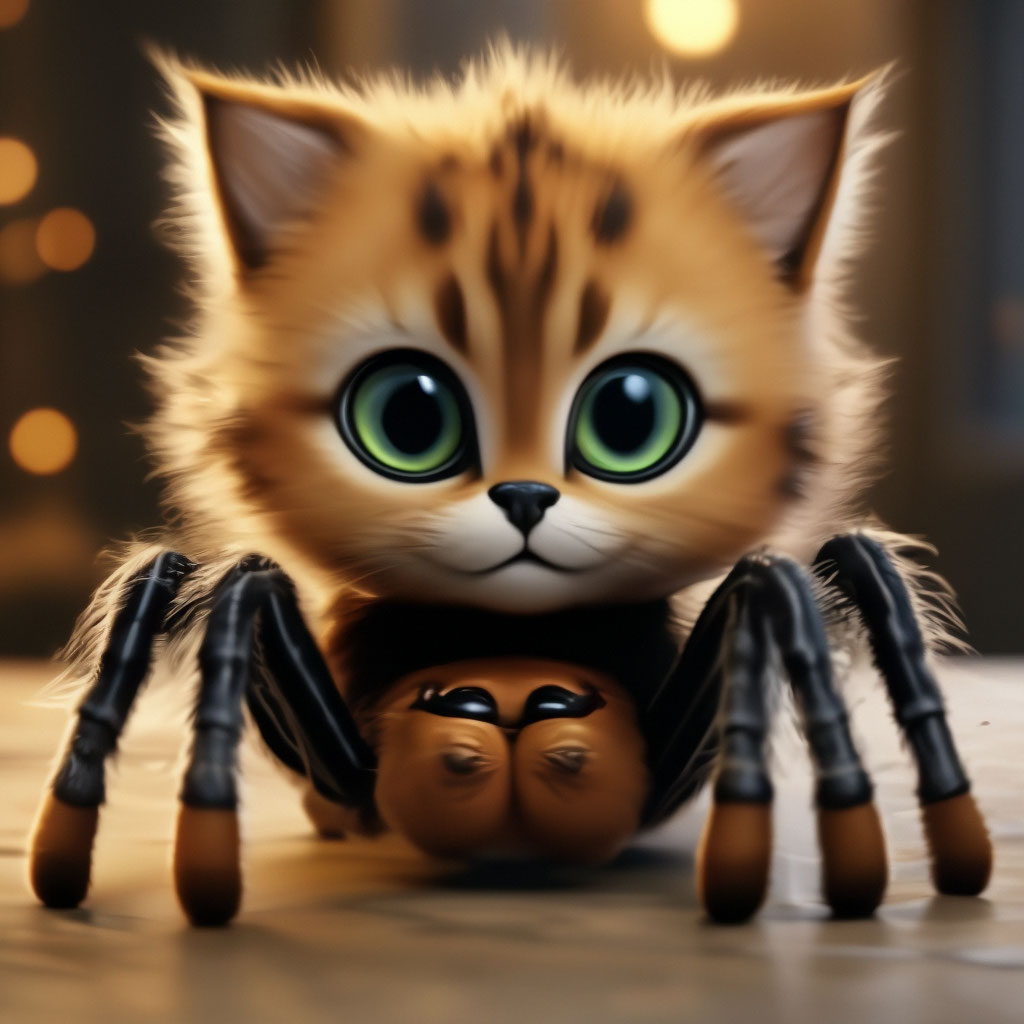 "Cute ultra cute gentle cartoon hybrid of a cat and a spider with a cat ...