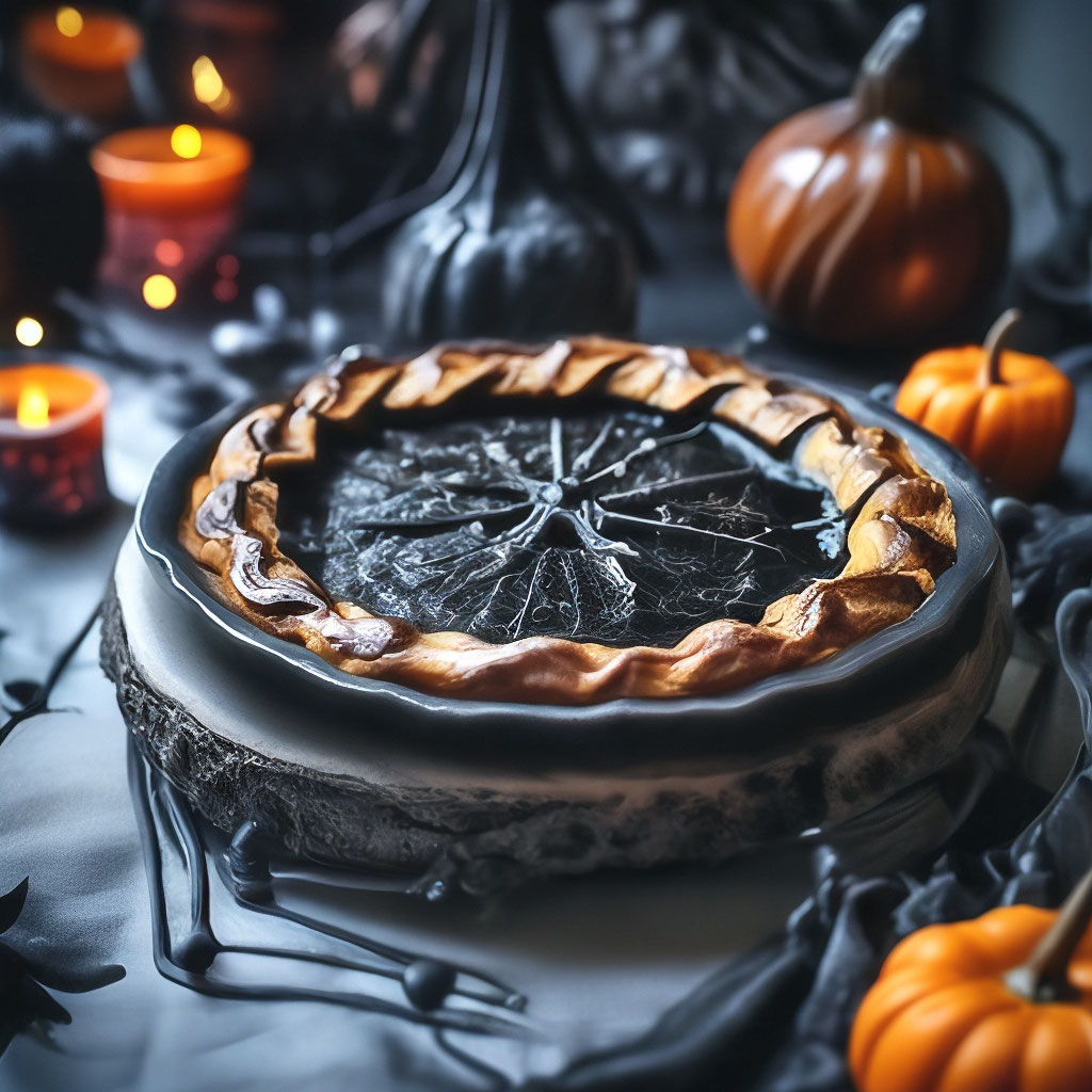 "Gloomy pumpkin pie for halloween, dark colors, black paints, witch ...