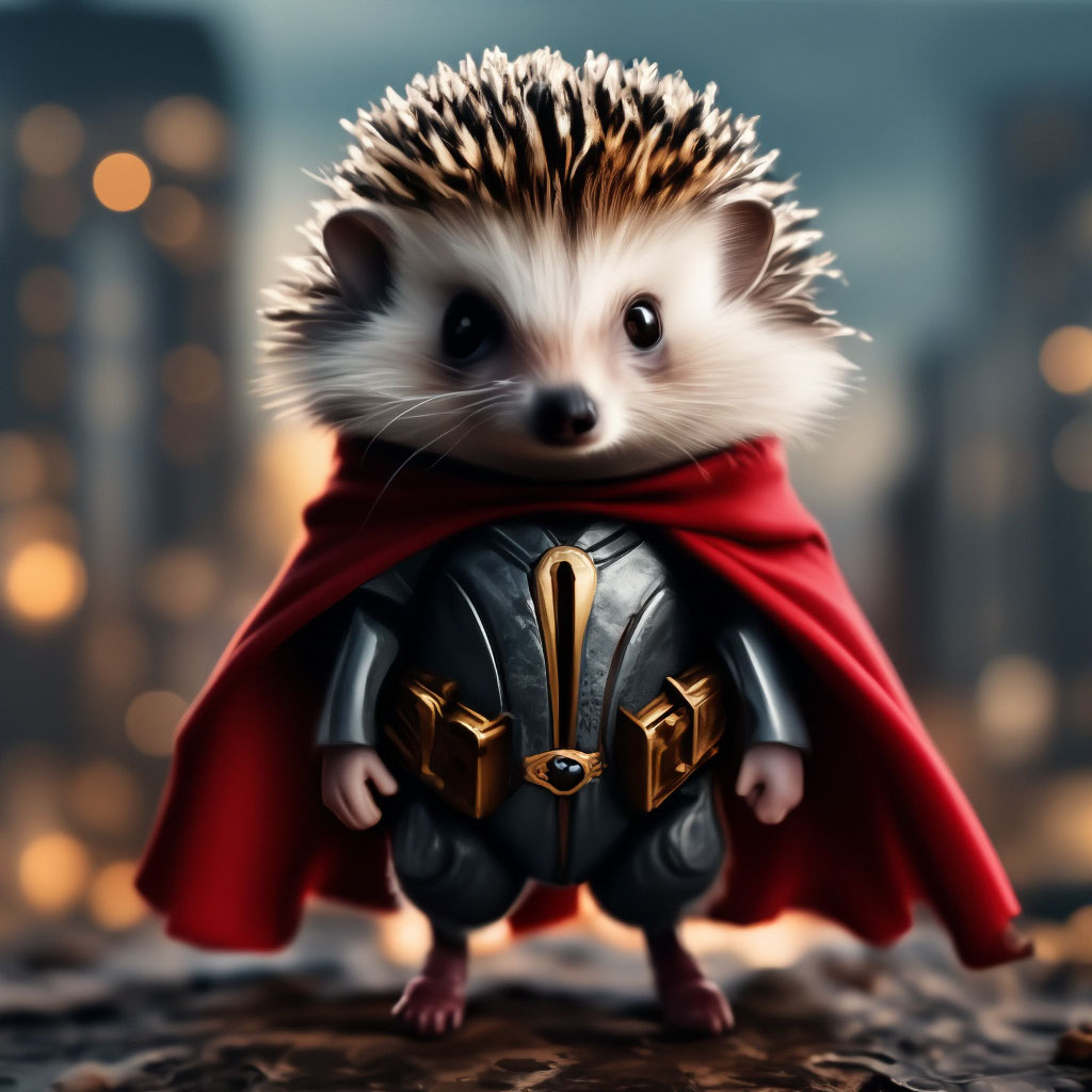 "Hedgehog is a super hero" — image created in Shedevrum
