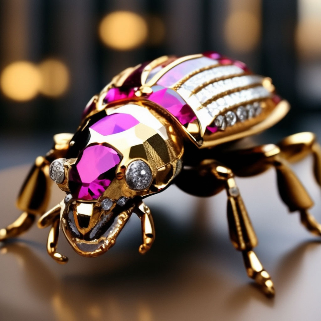 "Diamonds and rubies in the form of a living huge beetle with a glow ...