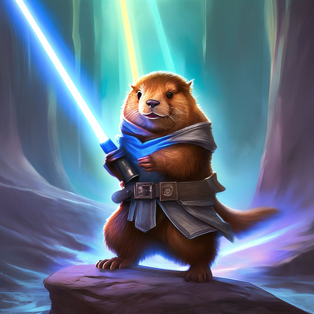"A Jedi beaver with a lightsaber on Mustafar" — image created in Shedevrum