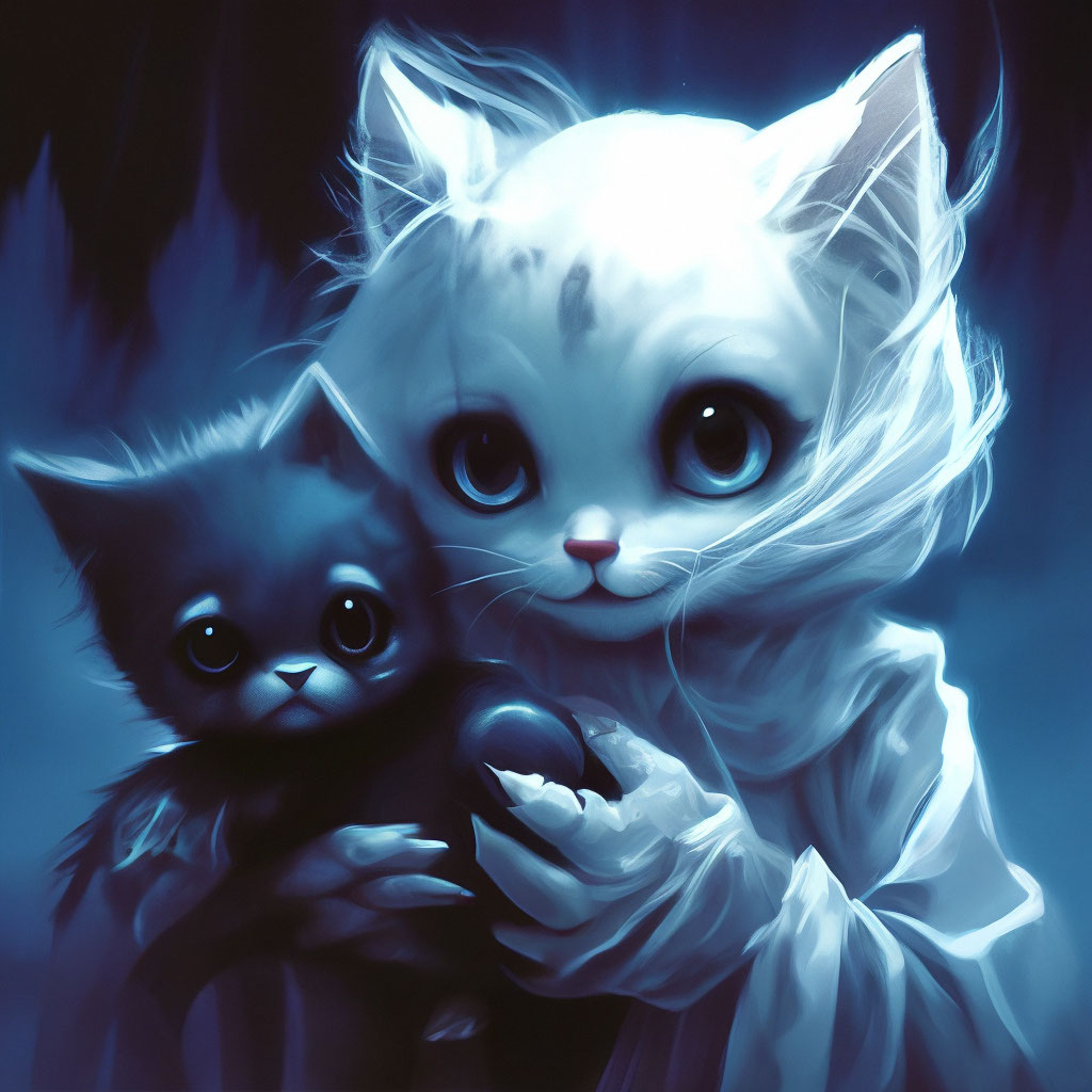 "A little ghost cat with a withered, wrinkled face and disheveled hair ...