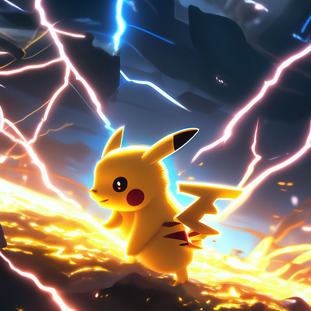 "Pikachu, creates lightning bolts, high detail, 8k" — image created in ...