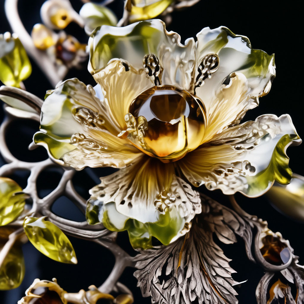 "Smoky topaz, olive chrysolite, enamel, lace silver, openwork flowers ...