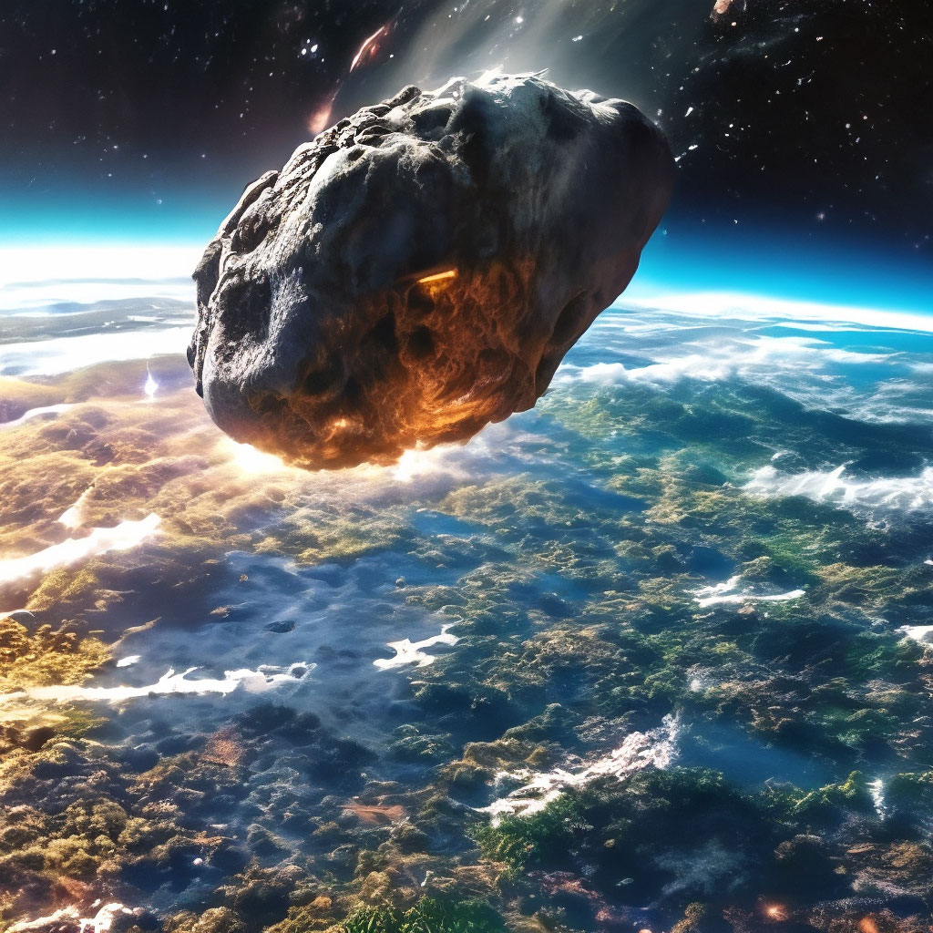 "The fall of an asteroid to Earth. View from the Earth's orbit from the ...