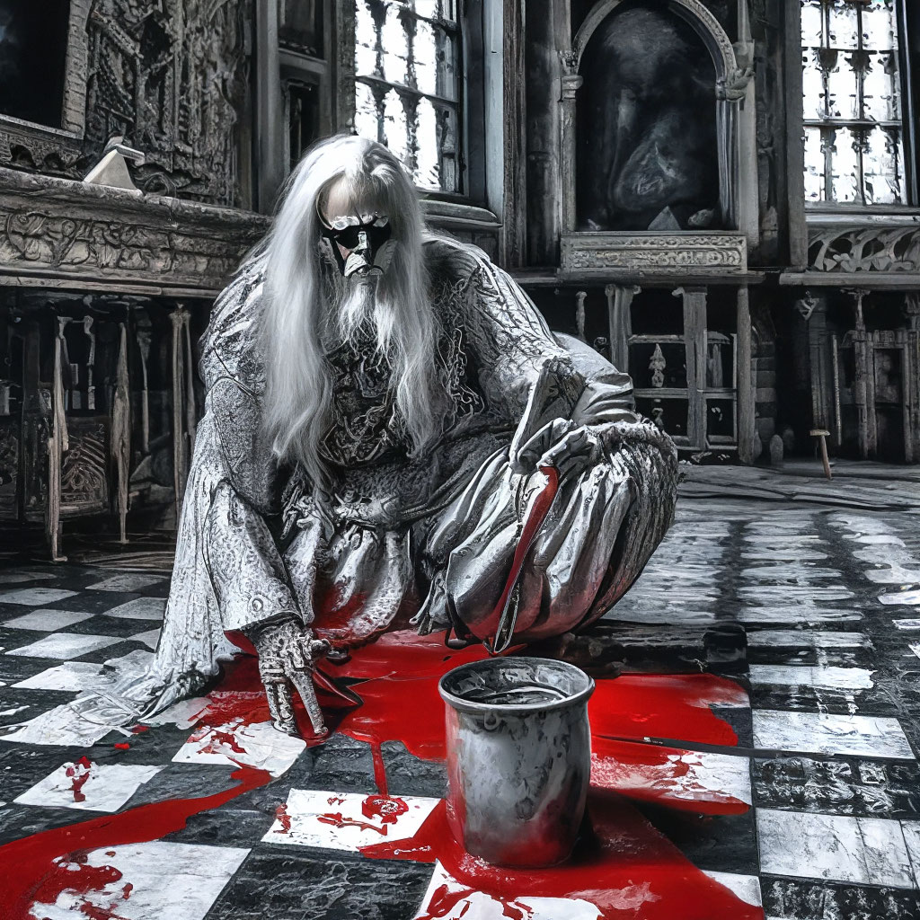 "The ghost of a gray-haired, long-haired old skeleton man in a long ...