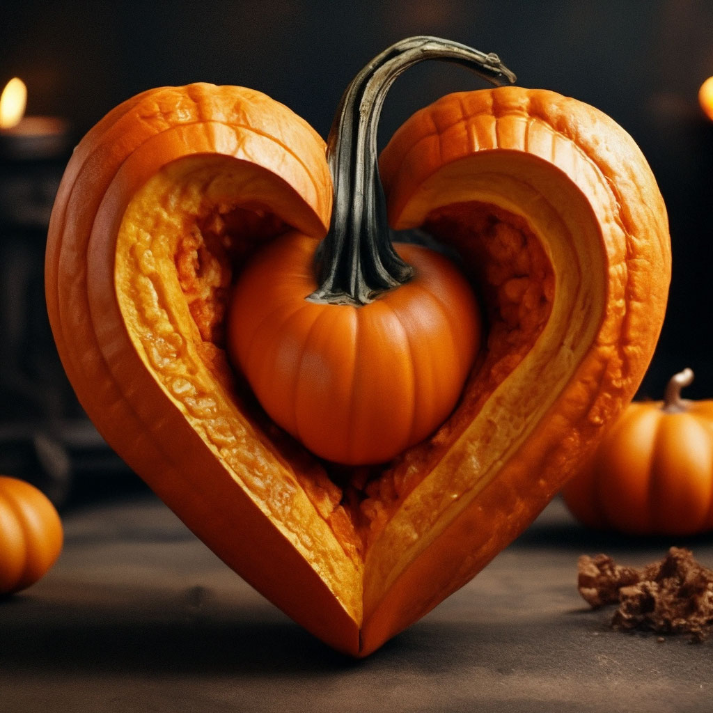 "Pumpkin in the shape of a heart" — image created in Shedevrum