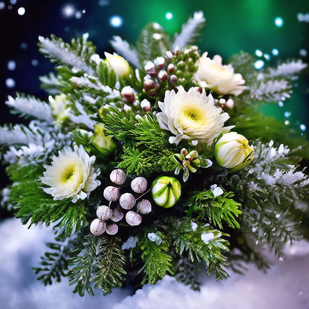 "New Year's bouquet, bouquet of snow-covered branches of spruce and ...