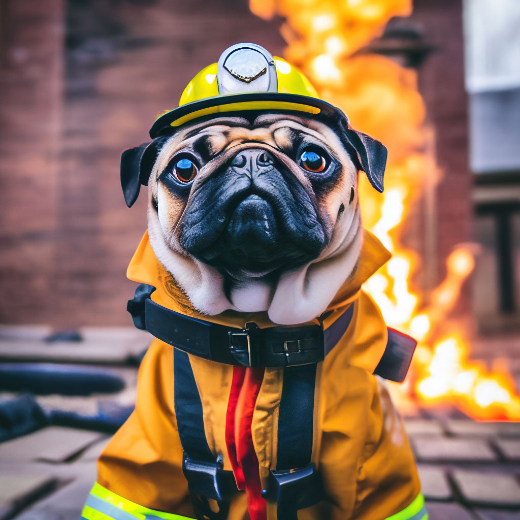 "A pug during a fire alarm" — image created in Shedevrum