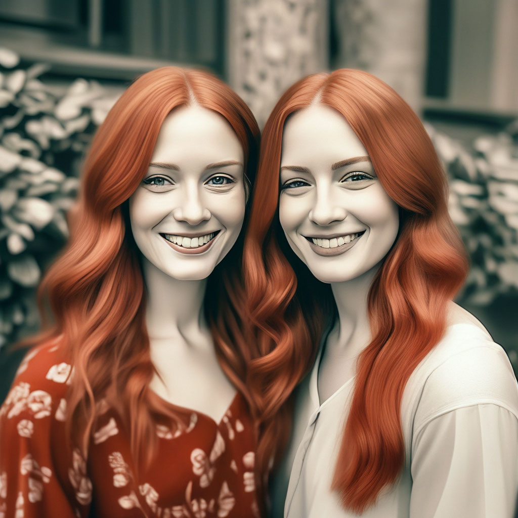 "Two twin sisters are similar standing next to each other smiling one ...