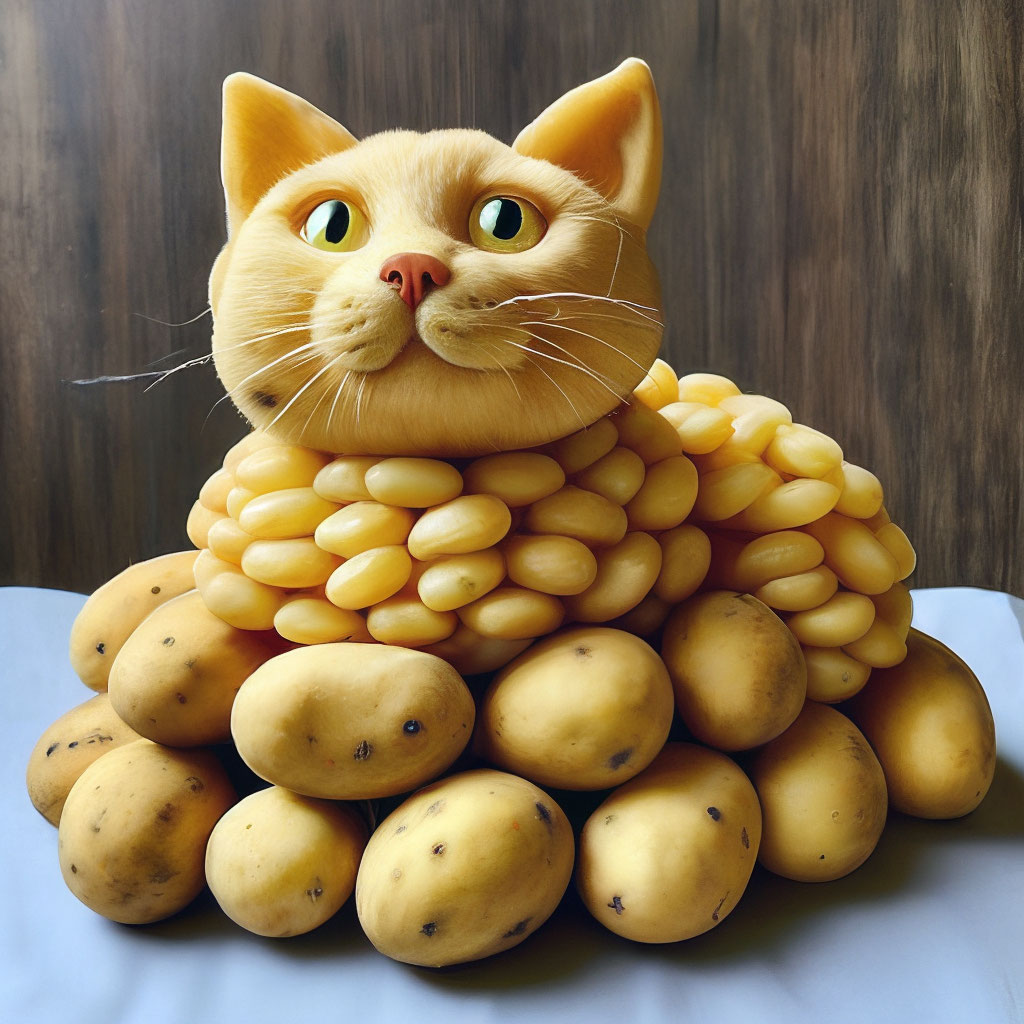 "A cat in the form of potatoes" — image created in Shedevrum