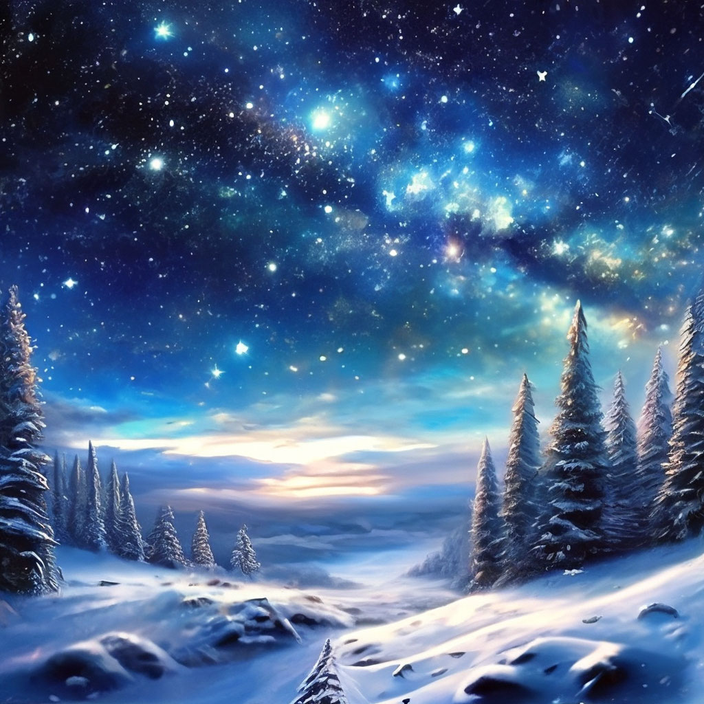"Starry sky,winter,fabulous,new year,it's snowing,beautiful,digital ...