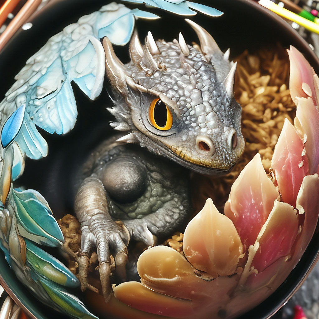 "Dragon just hatched from an egg, art, drawing with colored pencils ...