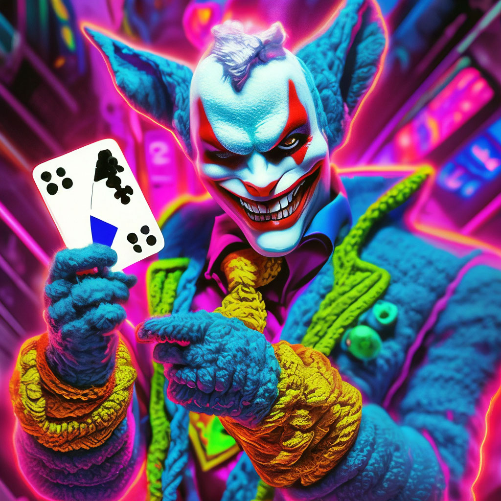 "Masterpiece of the best quality, knitted joker toy with a playing card ...
