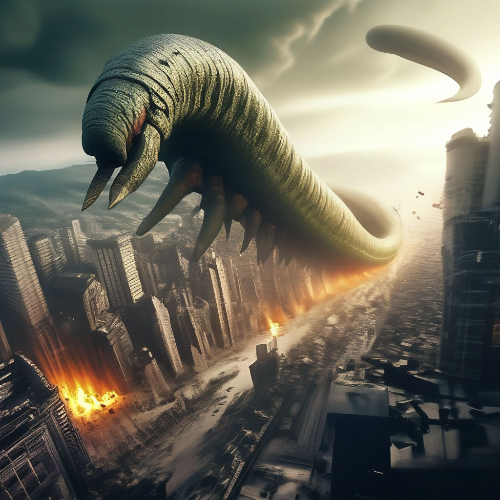 "A scary creature that looks like a big worm attacks the city and ...