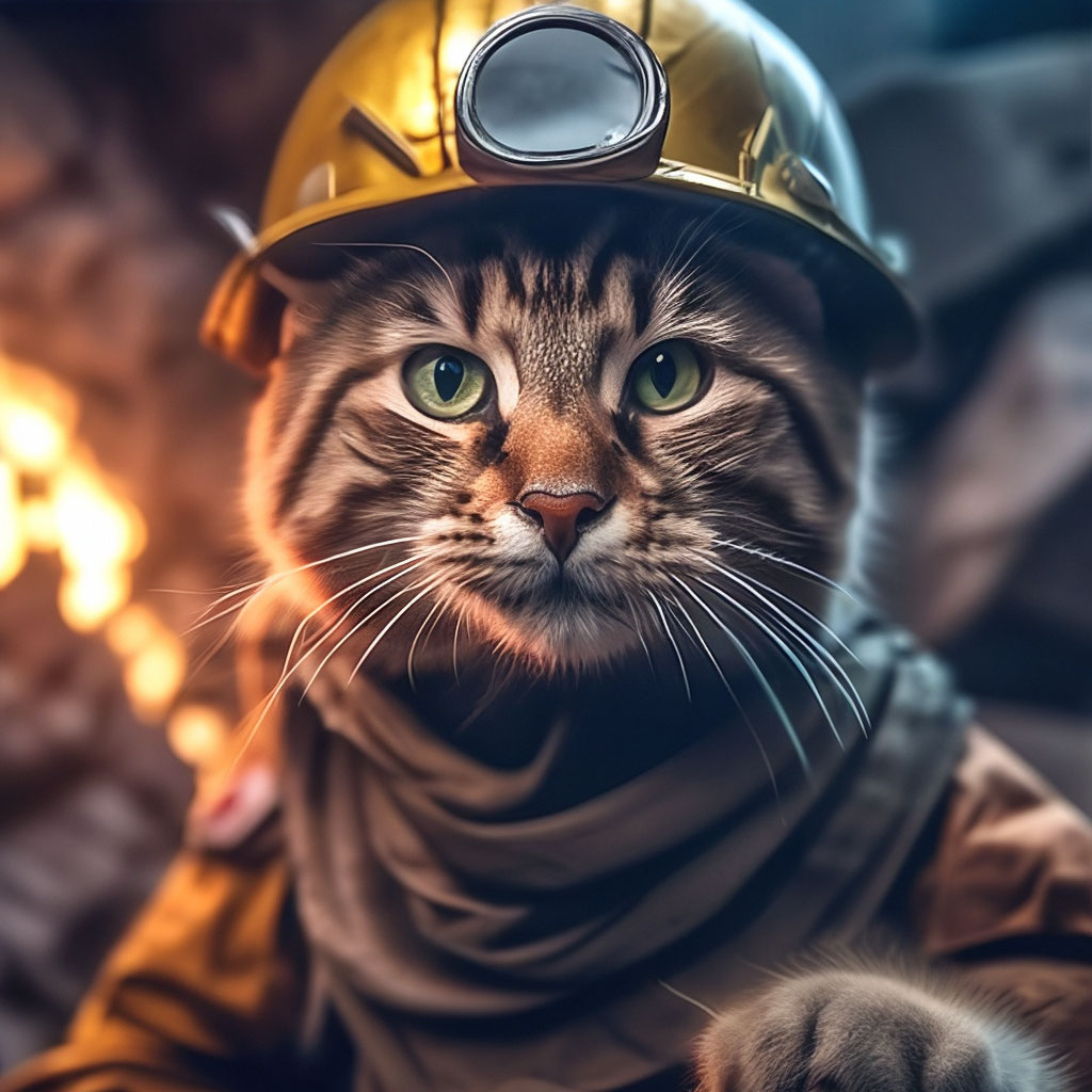 "The cat became a miner, professional photo, 4k, high resolution, high ...