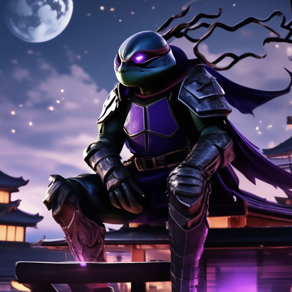 "A medieval ninja turtle with black and purple skin and dragon wings ...