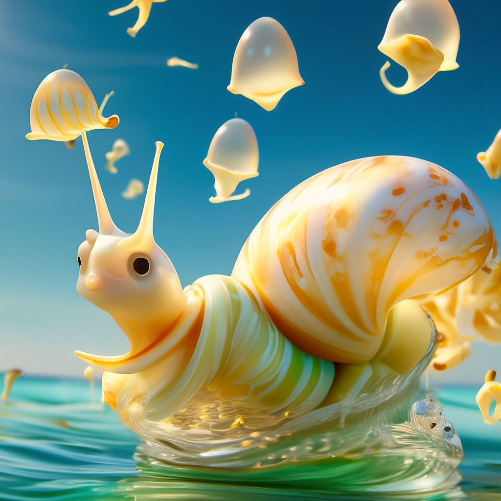 "A sunny day, funny snails of opalescent cream color with a beautiful ...