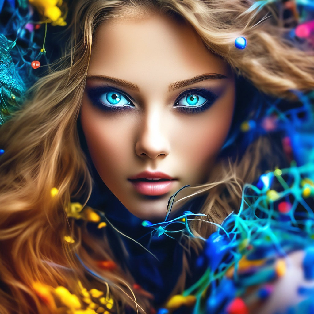 "Neural network and art, color photo, artistic portrait,matte,greebles ...