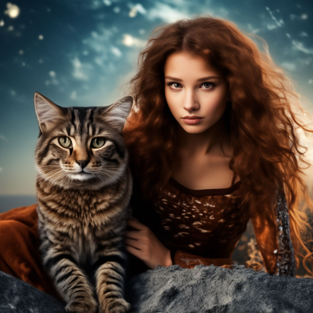 "Zodiac sign gemini a girl sits on the moon and strokes a Czech cat at ...