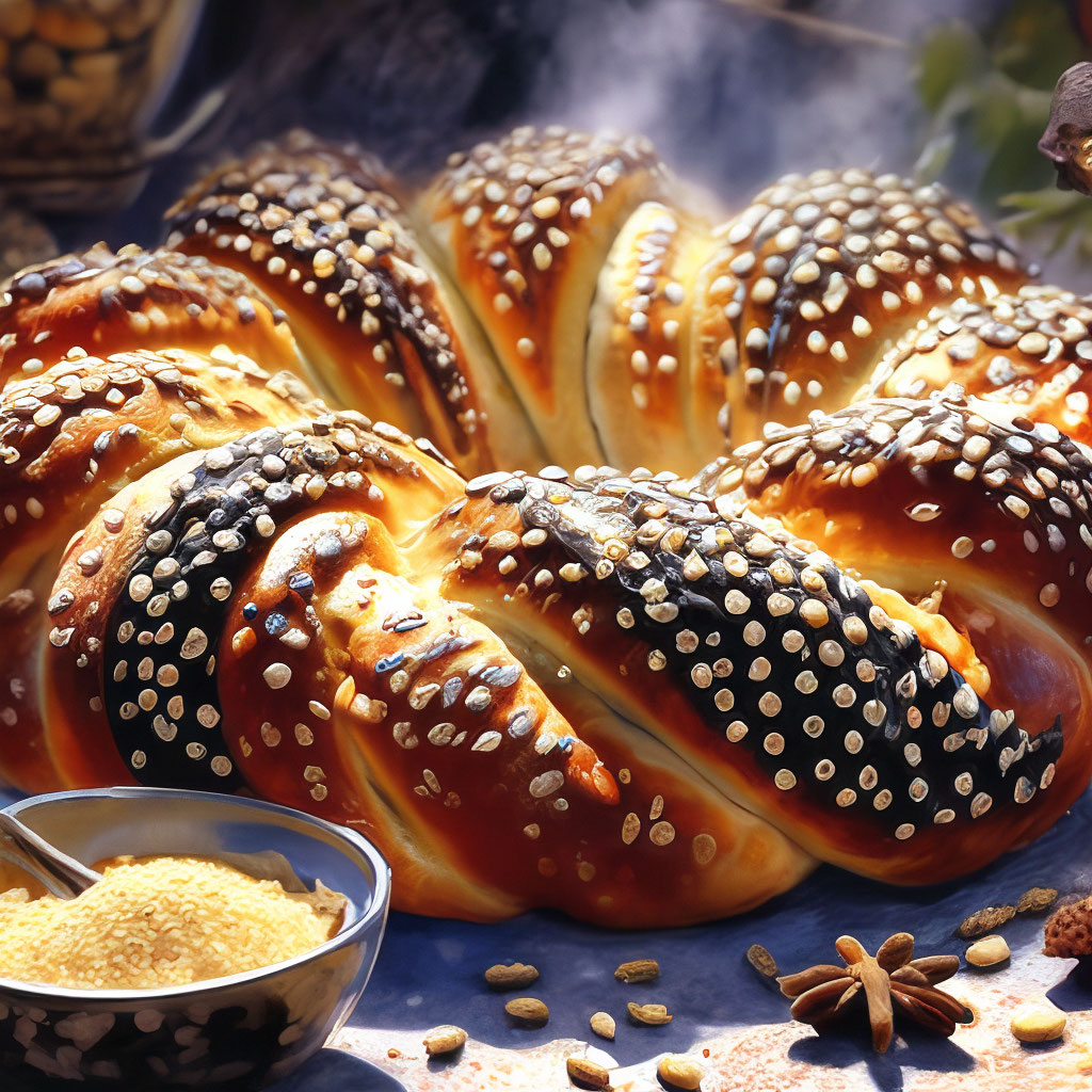 "Braided muffin,white and black sesame seeds,Jewish traditions,the ...