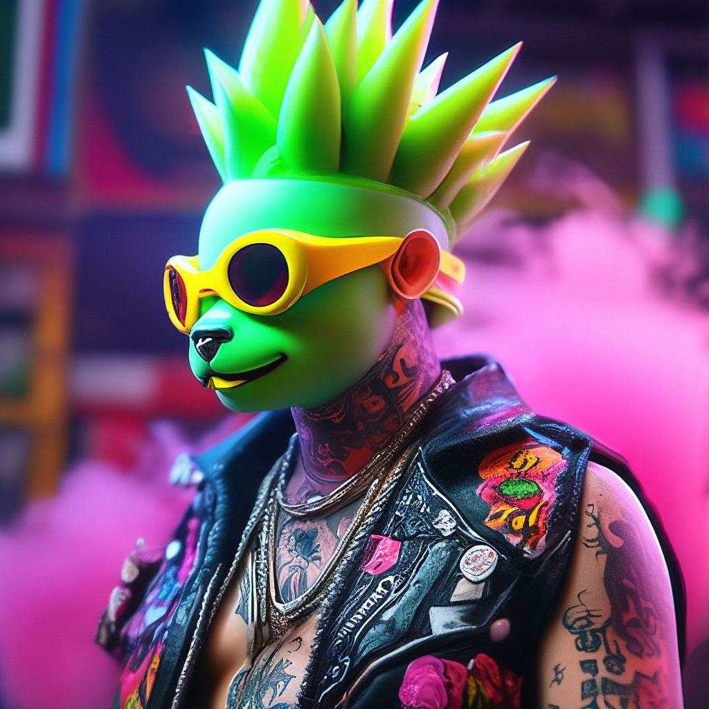 "Lime pikachu pineapple, punk rocker with neon tattoos, smoke, 4096k ...