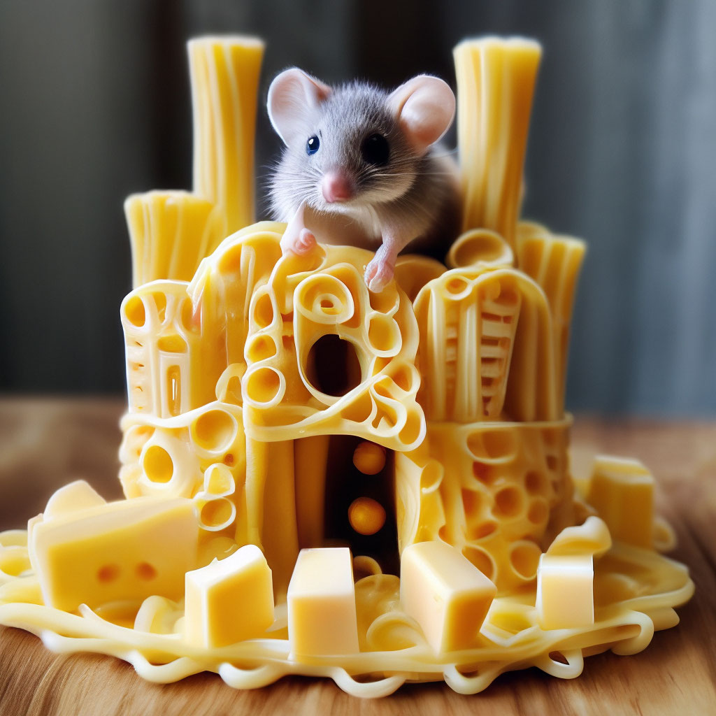 "A cute mouse has built a house out of cheese and pasta" — image ...