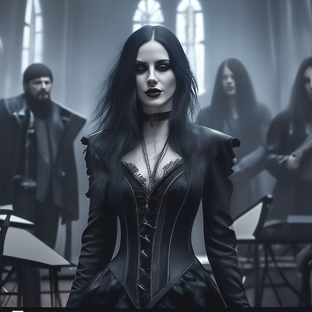 "Gothic band with a female vocalist, realistic, high detail, detailed ...