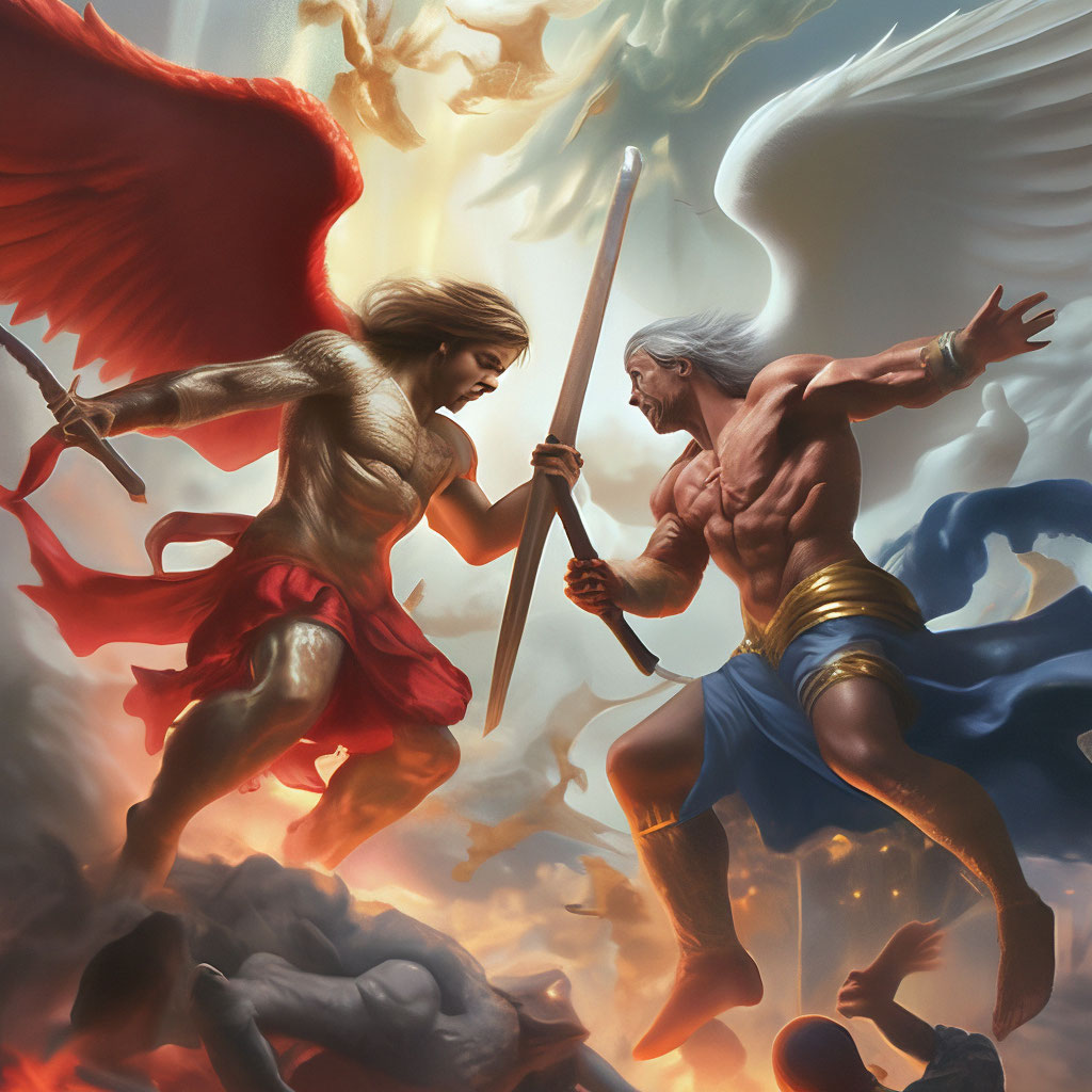 "Battle of angels and demons" — image created in Shedevrum