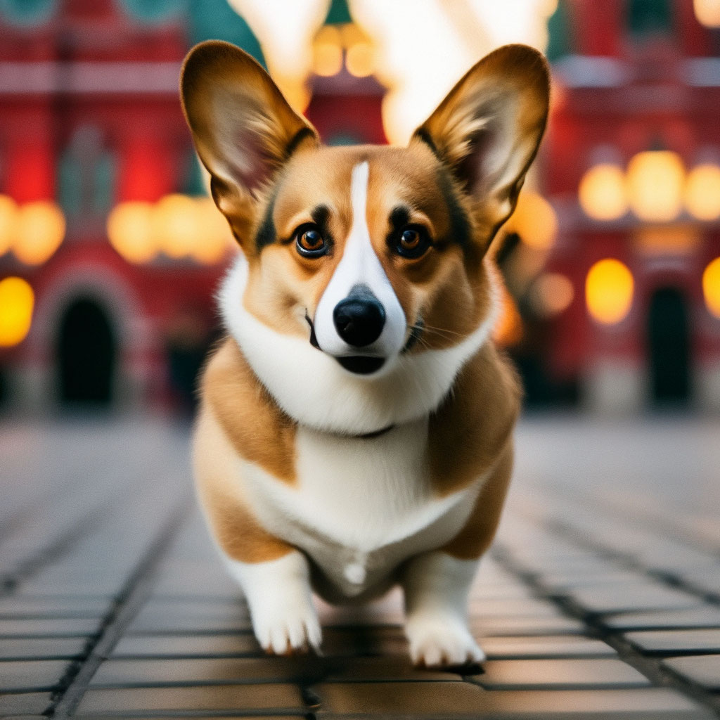 "Mouse corgi at red square" — image created in Shedevrum