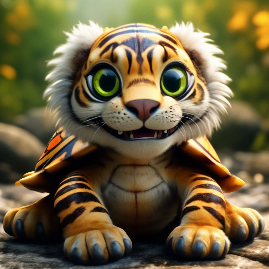 "Creep funny fluffy bug-eyed tiger turtle +tiger+coherently, smiling ...