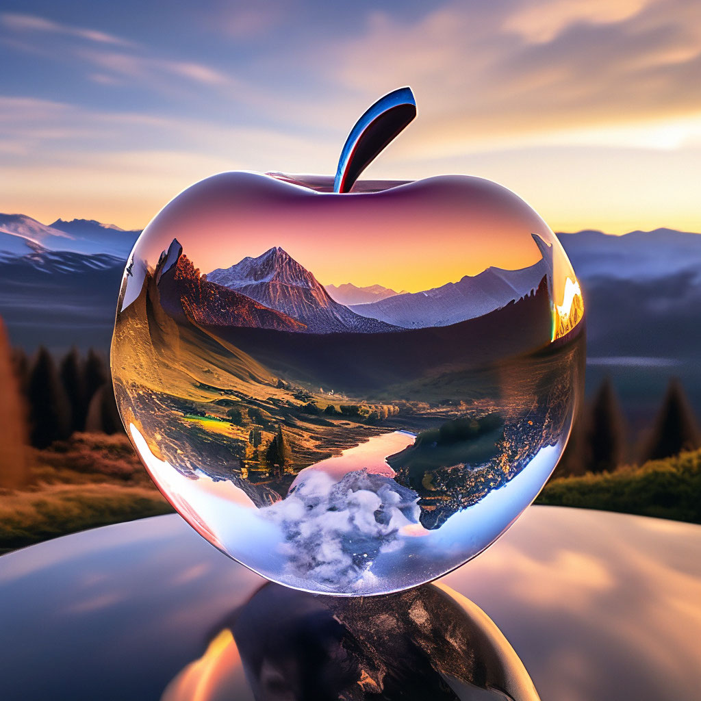 "Crystal apple. inside the apple landscape" — image created in Shedevrum