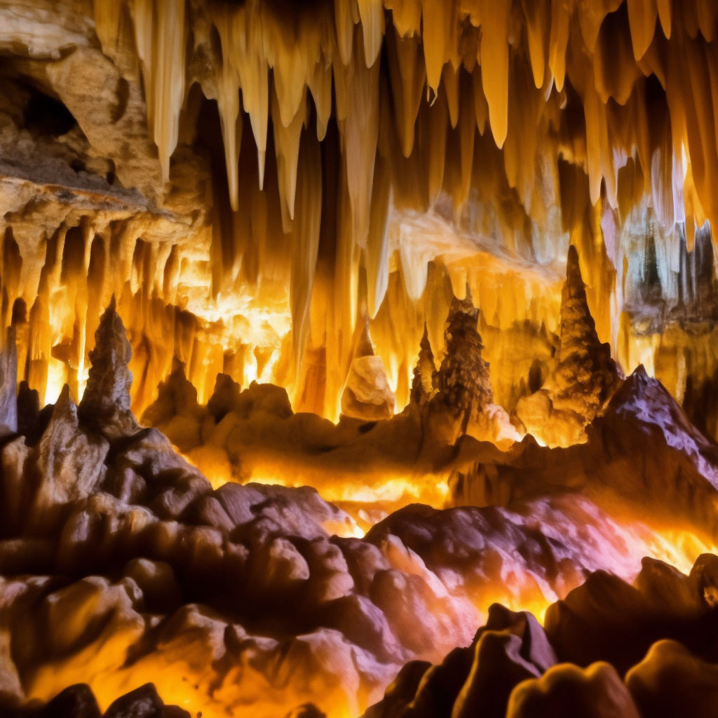 "Shining and sparkling colored stalagmites, stalactites and stalagmites ...