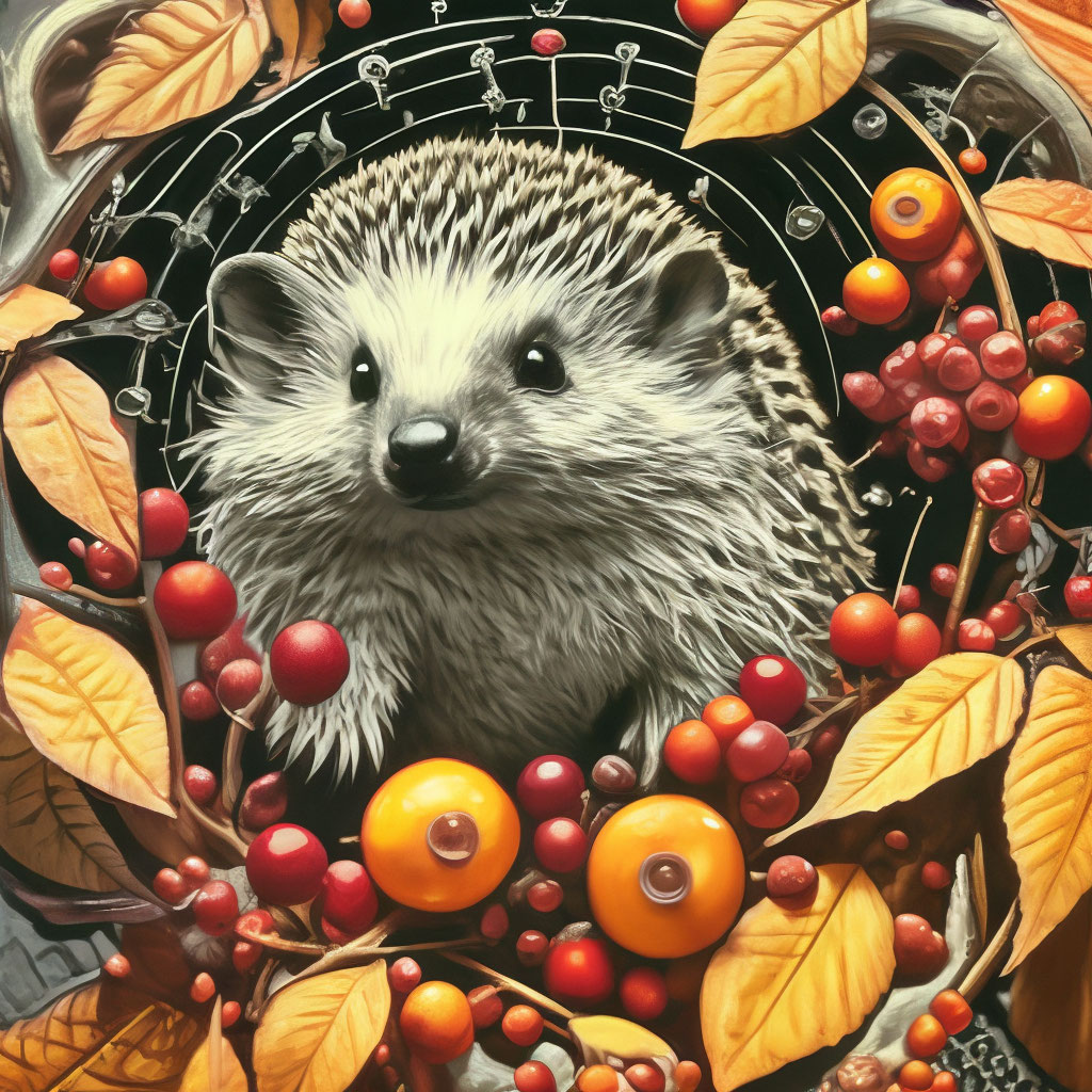 "Vintage engraving with a liner drawing a magical cycle of autumn ...