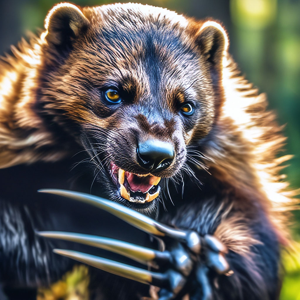"A wolverine with claws like a wolverine, professional photo, realistic ...
