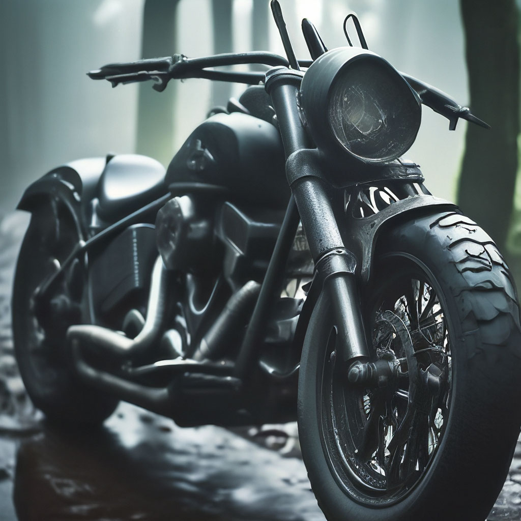 "A very scary creepy motorcycle with a skull in the dark edges ...