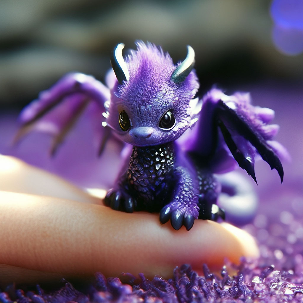 "Mini Dragon Behemoth small,tiny,cute, purple fluffy with black shining ...
