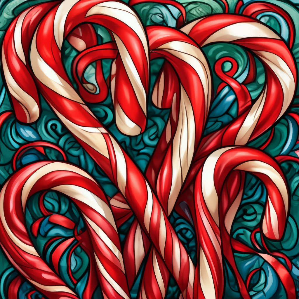 "Candy canes,Christmas, [art nouveau], stylized,bright, flat, graphics ...
