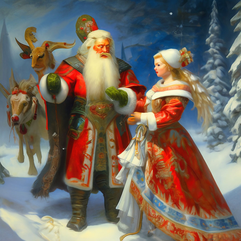 "Santa Claus and the Snow Maiden in the style of Rubens" — image ...