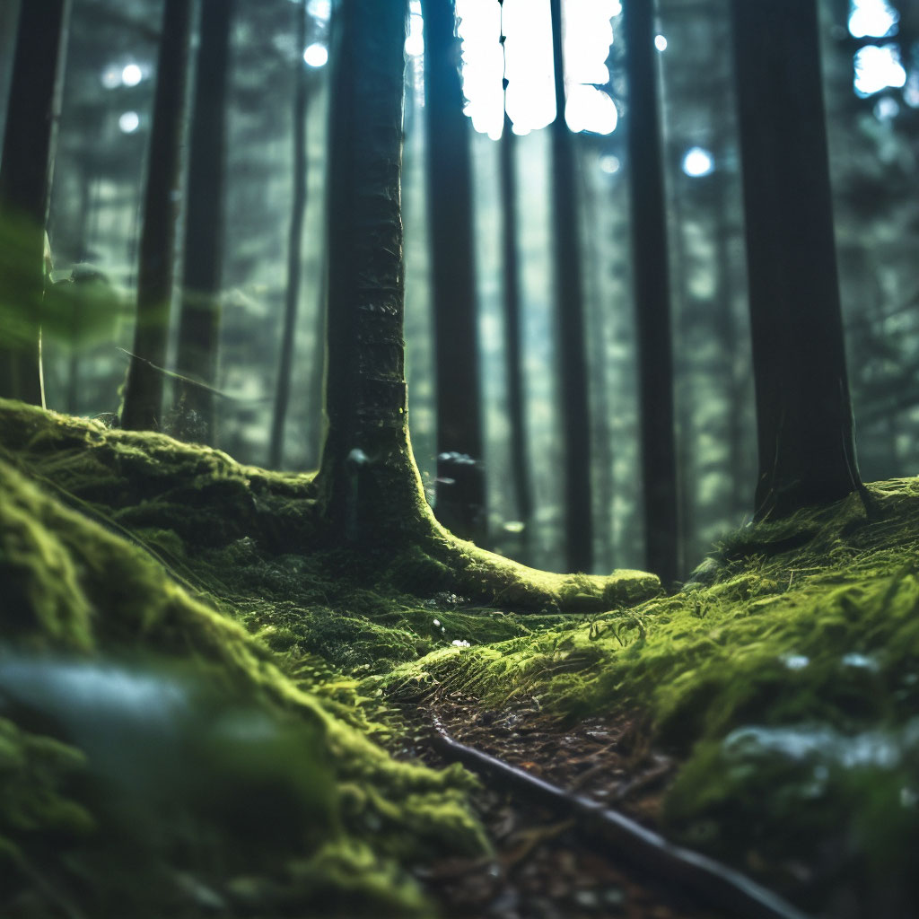 "Deep forest HDR+ lumen depth raw photo with f/19, 55mm lens high ...