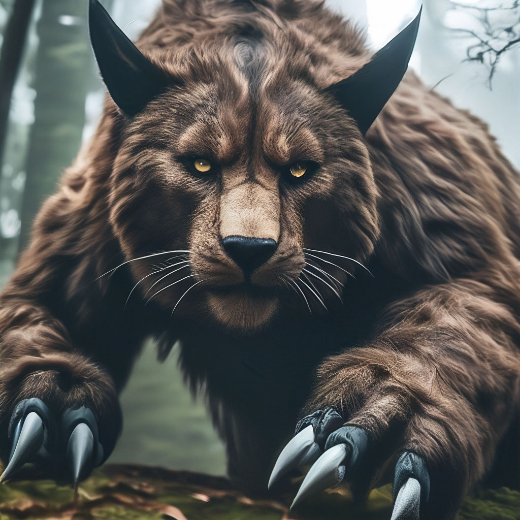 "A tall, beefy anthropomorphic creature.Considered a human face.Covered ...