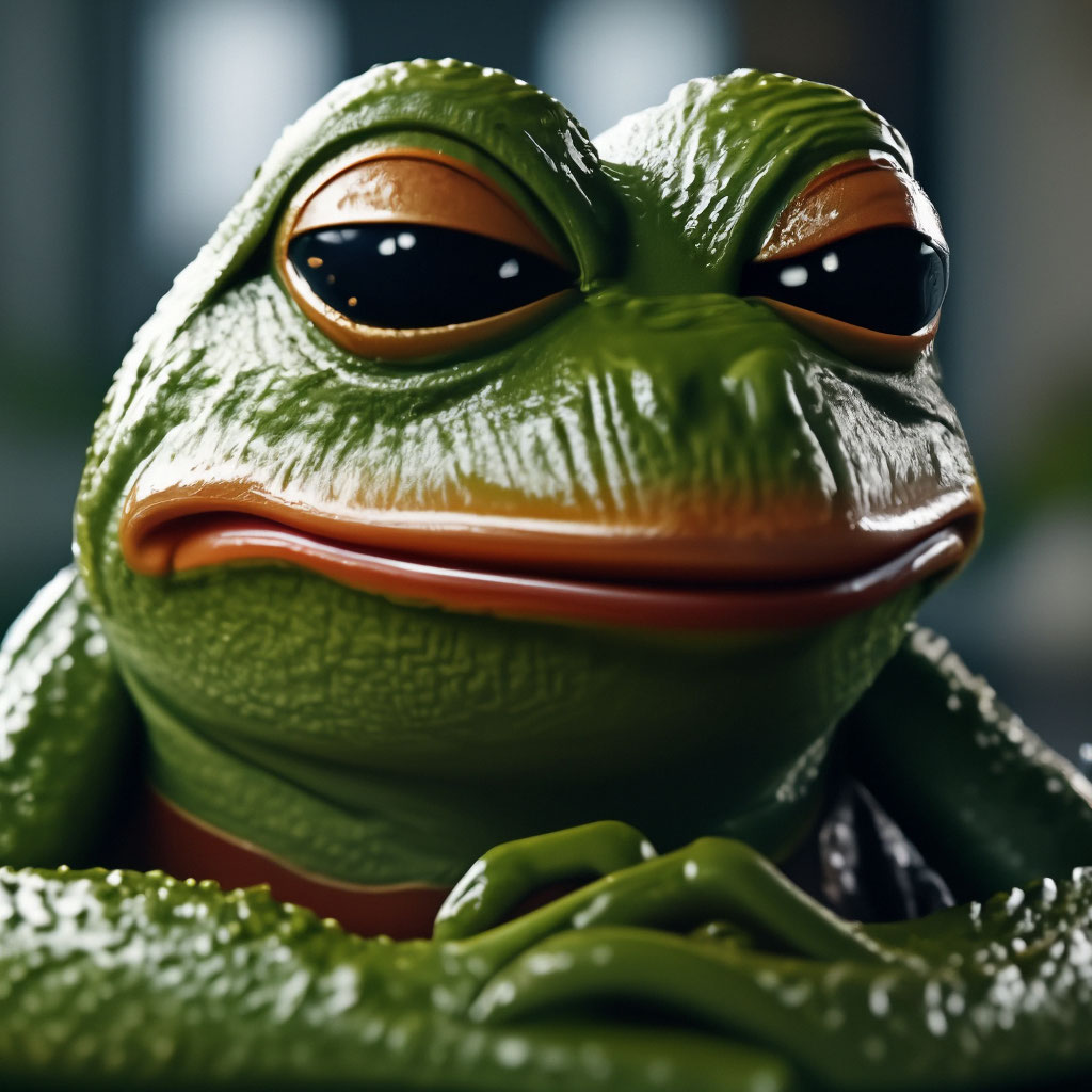 "Sad frog Pepe crying in his arms meme realistic, beautiful, professional photo, 4k, high ...