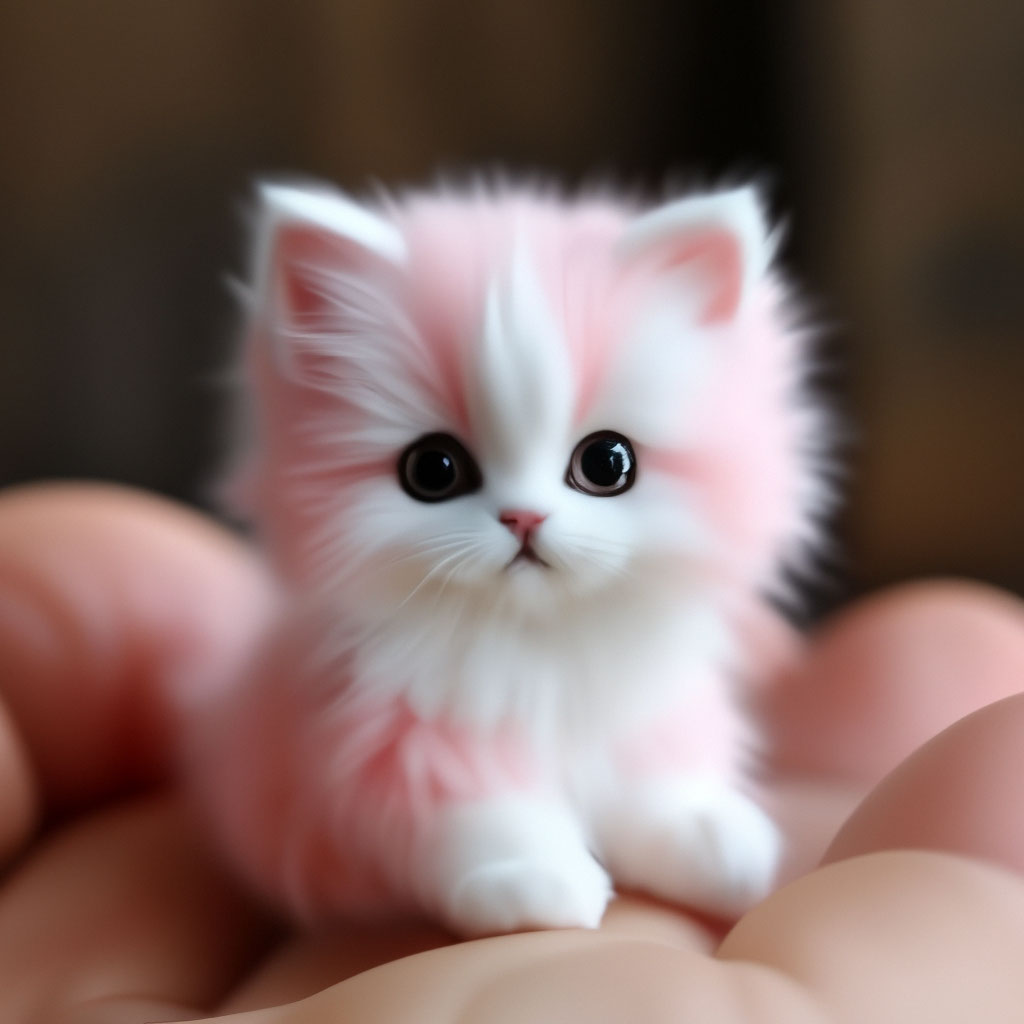 "Very cute very miniature very tiny, fluffy kitty, white-pink natural ...