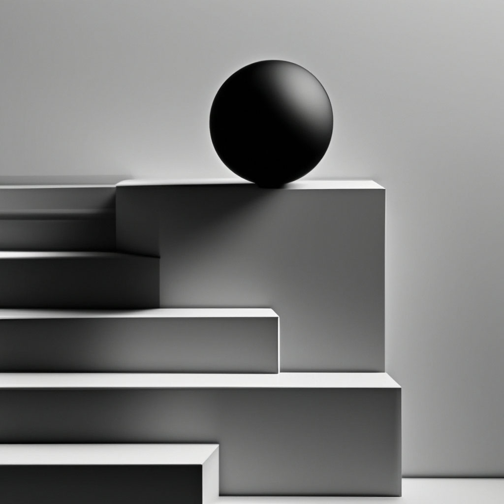 "Minimalism, emptiness, figures, cb, ball on the edge of steps, 2d ...