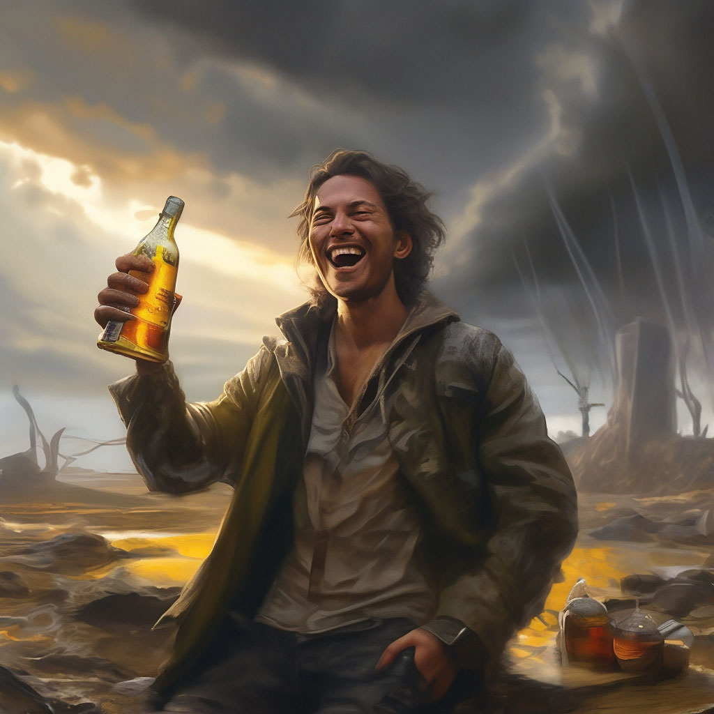"Portrait of a joyful alcoholic" — image created in Shedevrum