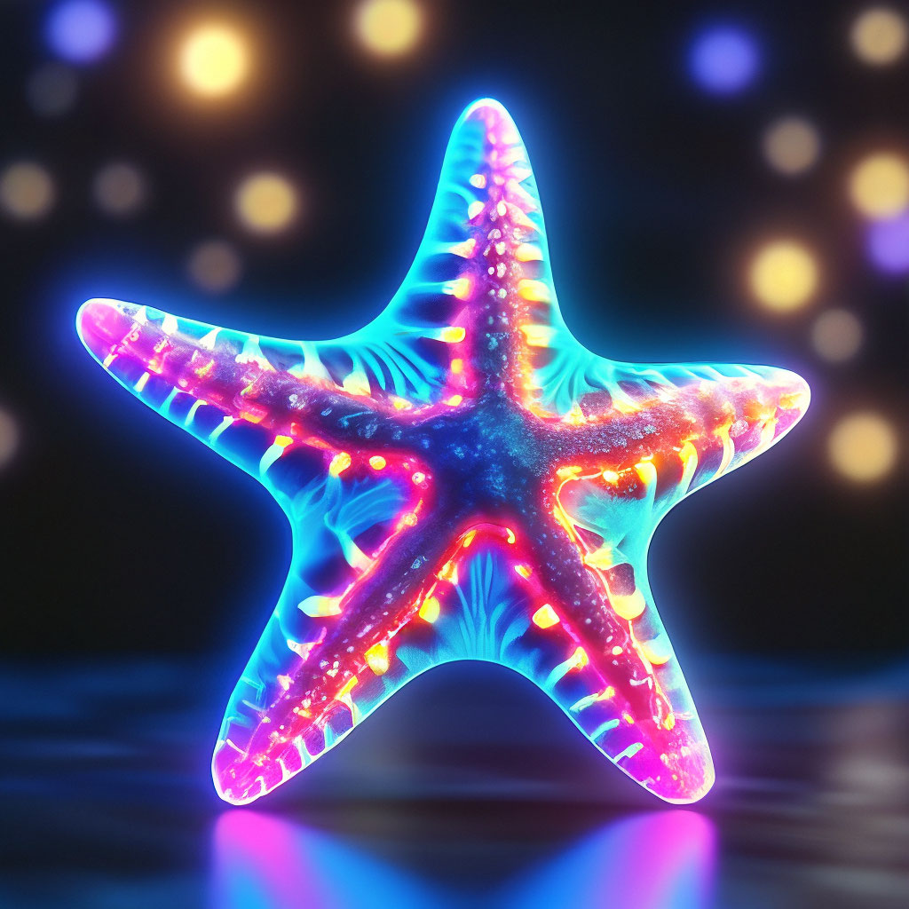 "Neon starfish speckled light airy at the bottom of the ocean realism ...
