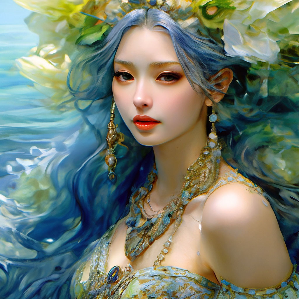 "🧚‍♀️ Sea nymph, watercolor drawing, photo portrait photorealism,lime ...