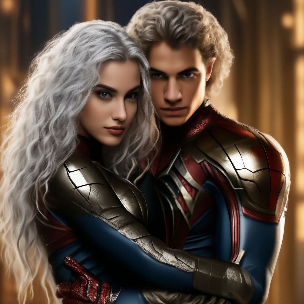 "The original spider-Man in armor with a catwoman who is masked with ...