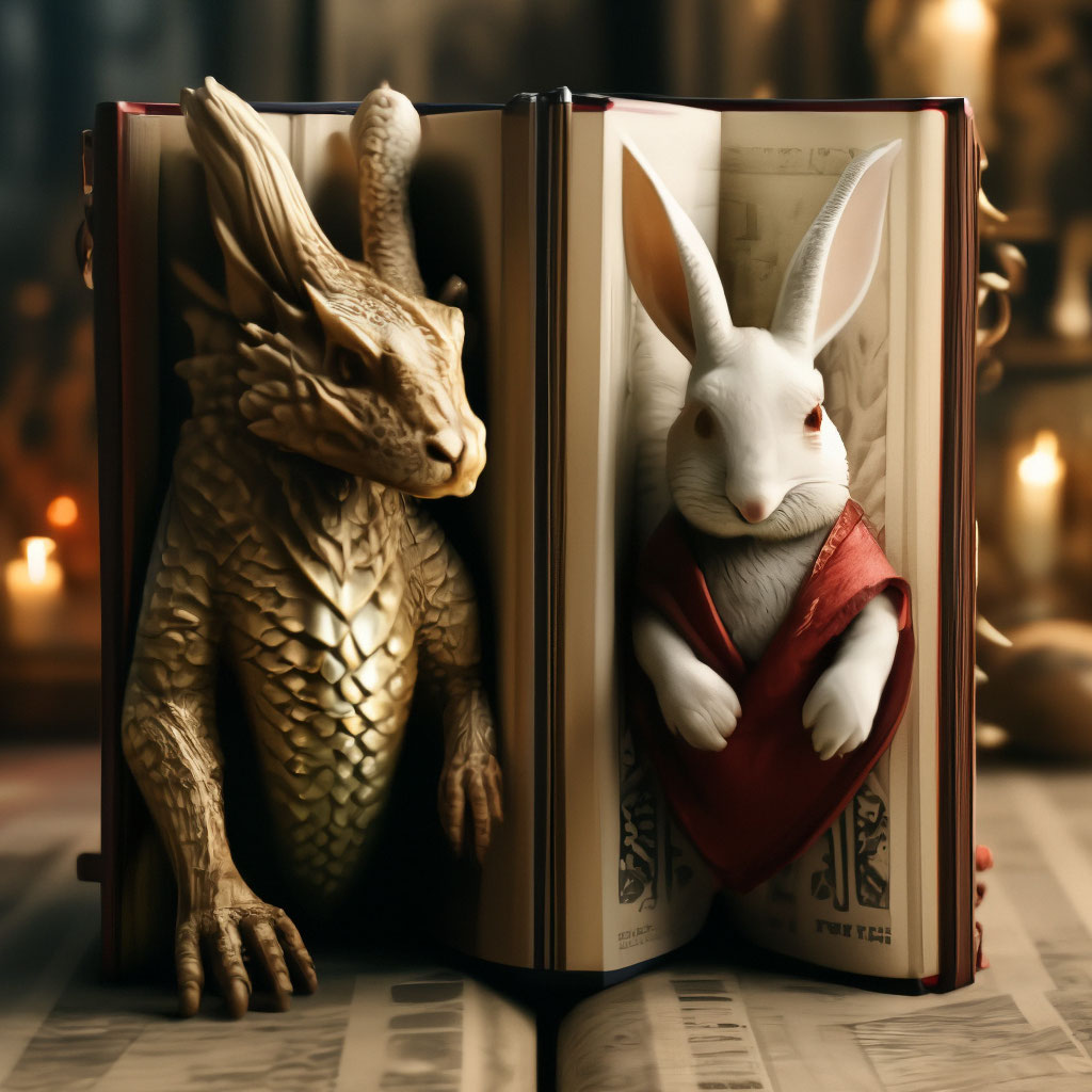 "The book is on opposite sides of the page rabbit and dragon" — image ...