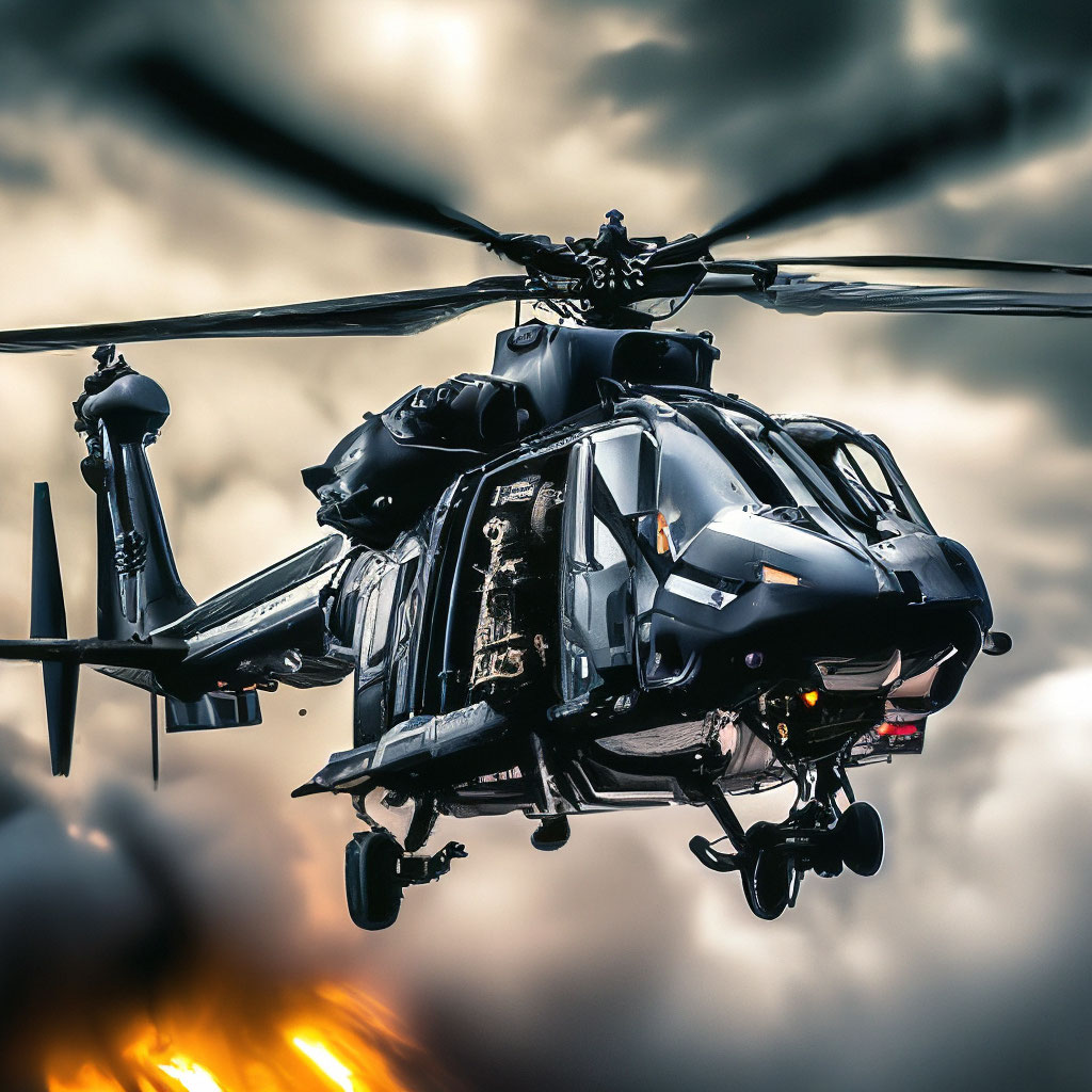 "Epic black, combat helicopter" — image created in Shedevrum